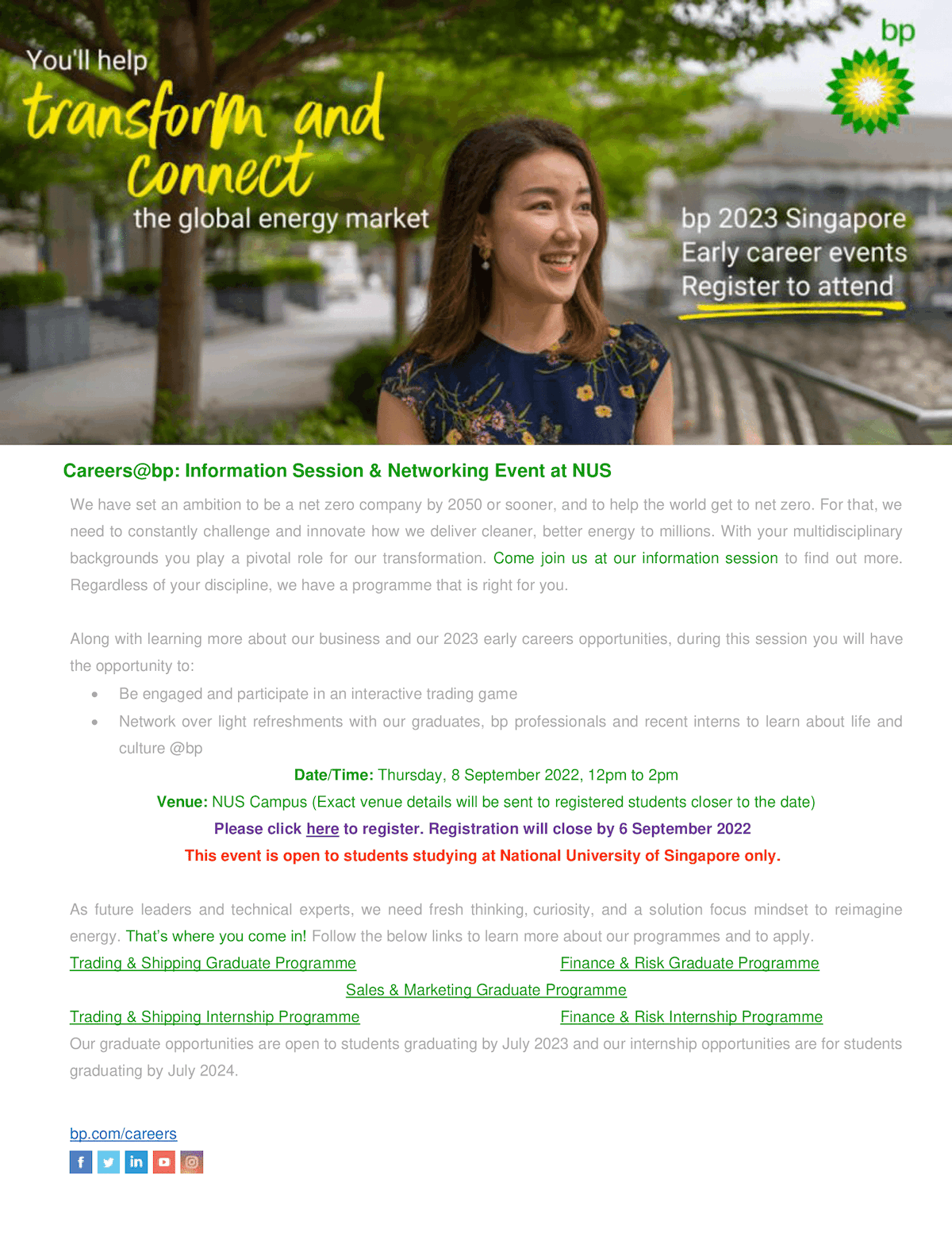 Careers at bp: Information Session & Networking Event - NUS Centre for ...
