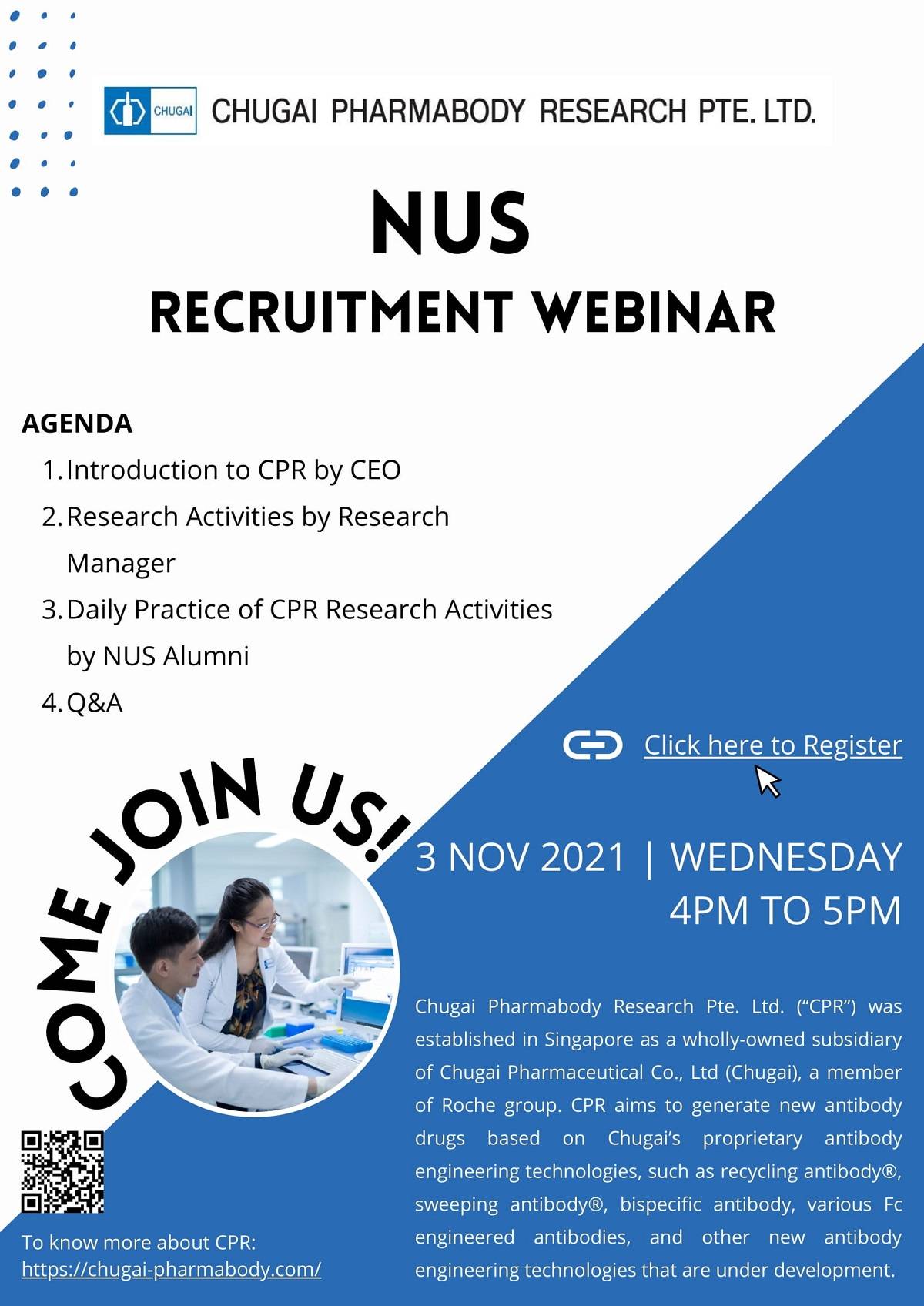 NUS Postgraduate Career Fair 2021: Chugai NUS Recruitment Webinar - NUS ...
