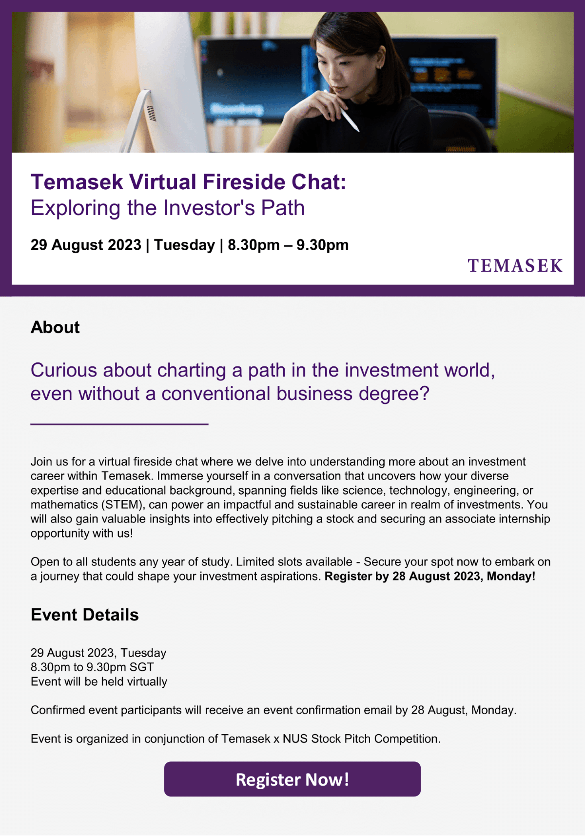 Temasek Virtual Fireside Chat - Exploring the Investor's Path - NUS Centre for Future-ready ...