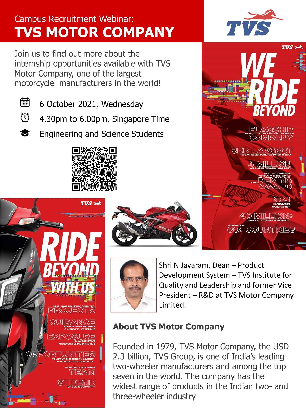 NUS Internship Day 2021: TVS Motor Company Campus Recruitment Webinar ...