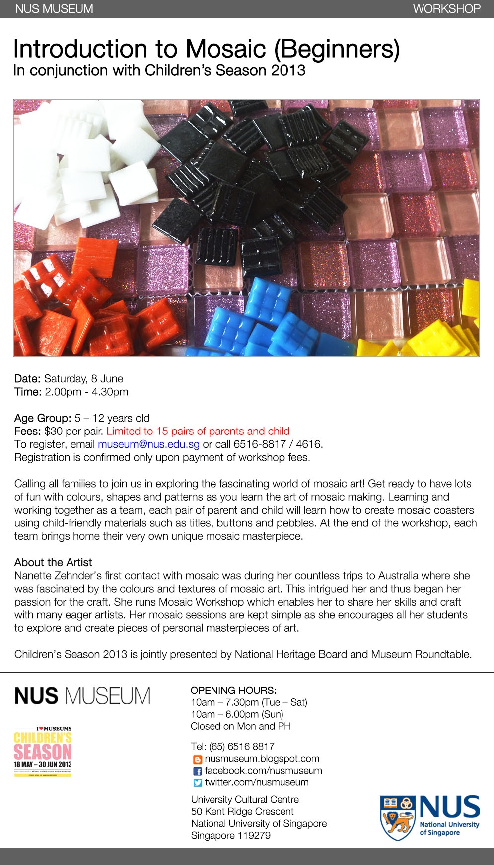 Introduction To Mosaic Beginners Sat 8 June 2pm Nus Museum